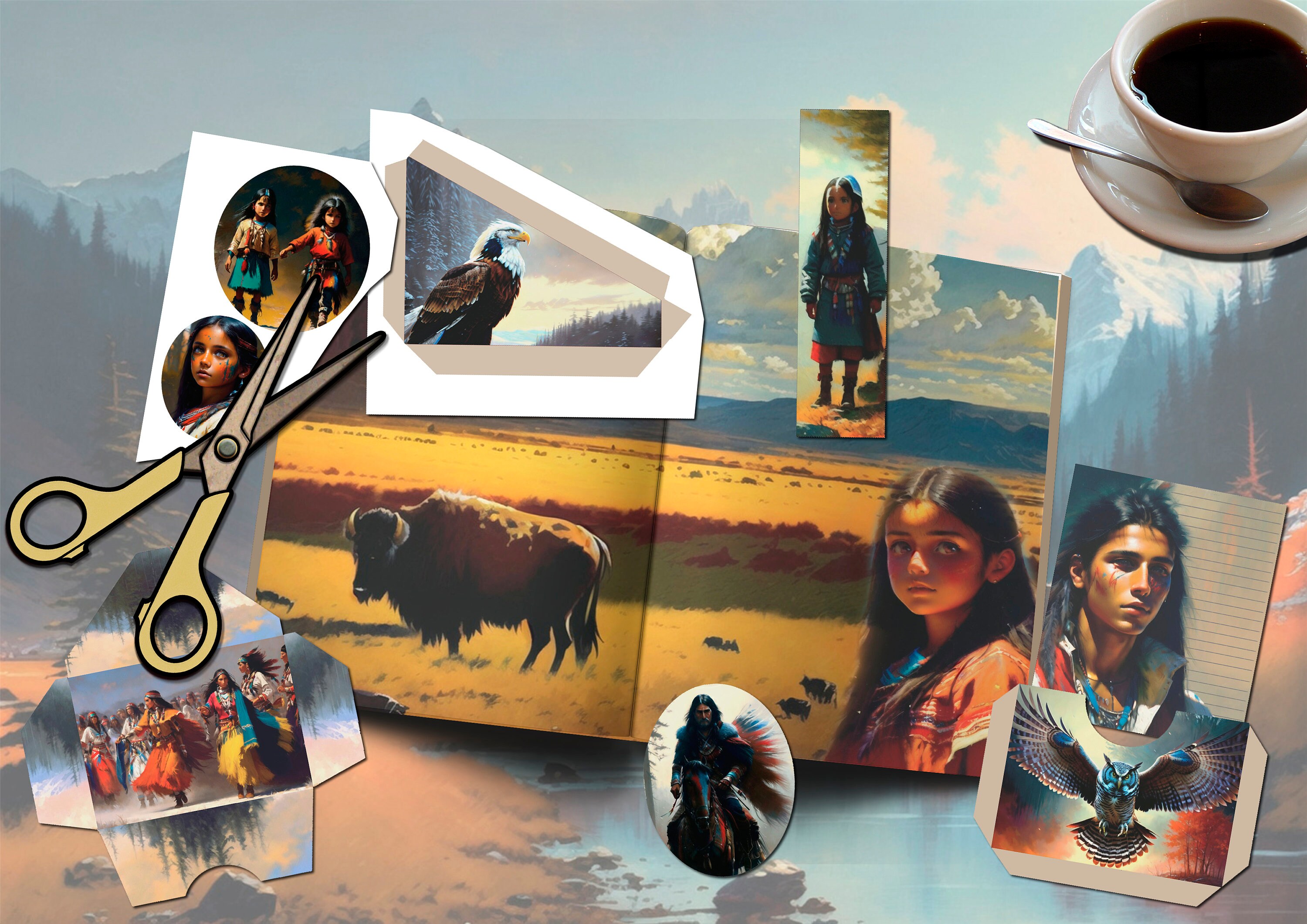 Junk Journal Native Spirit Digital Kit, Scrapbook Cards Set, Native ...