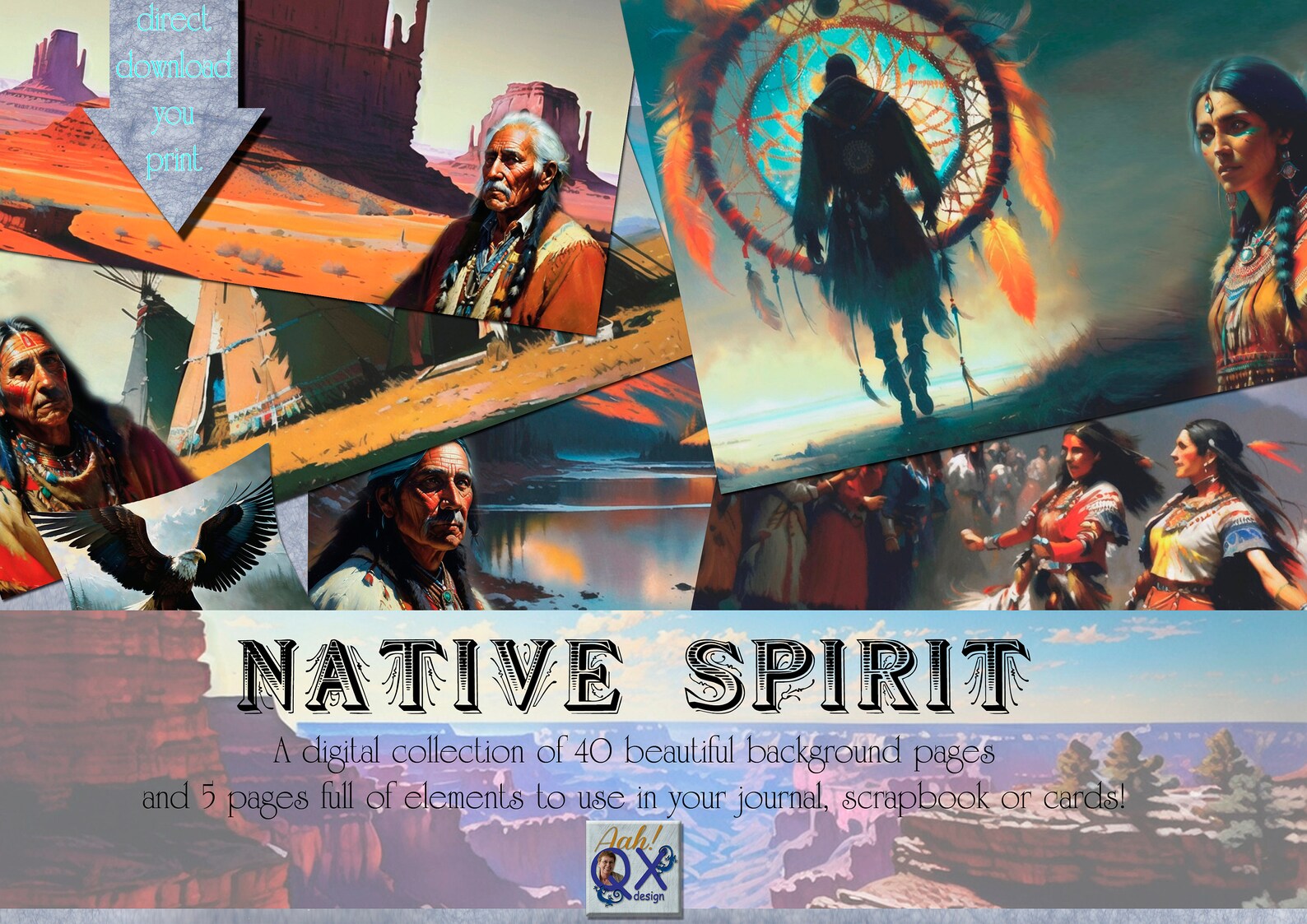 Junk Journal Native Spirit Digital Kit, Scrapbook Cards Set, Native ...