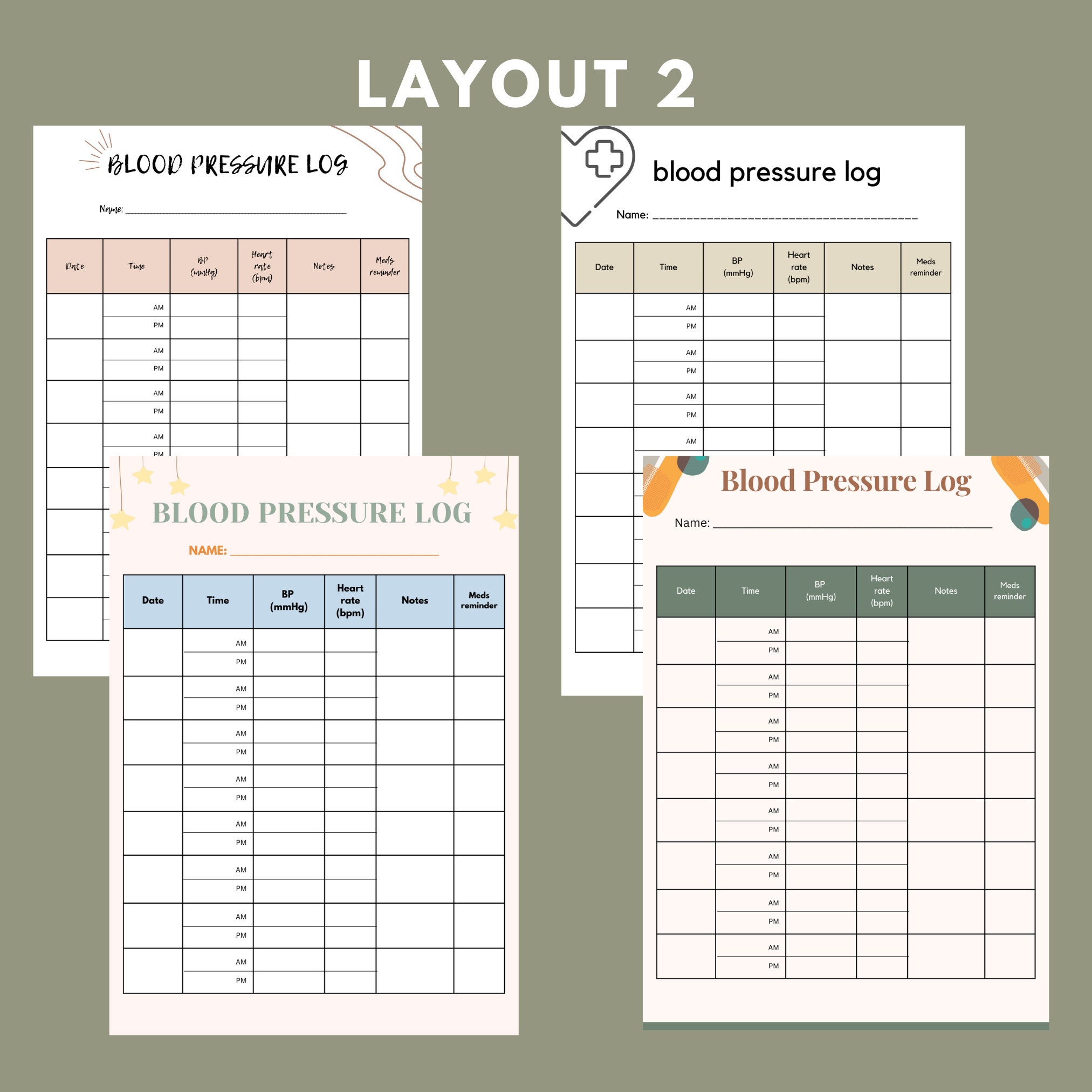 Blood Pressure Log Printable. Blood Pressure Tracker Daily. Blood ...