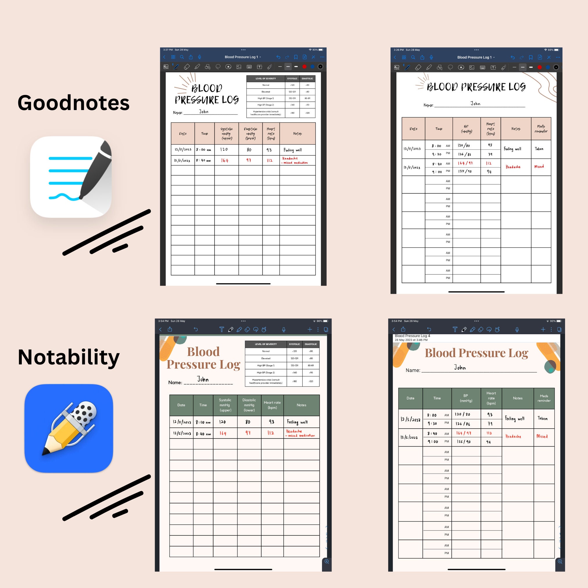 Blood Pressure Log Printable. Blood Pressure Tracker Daily. Blood ...