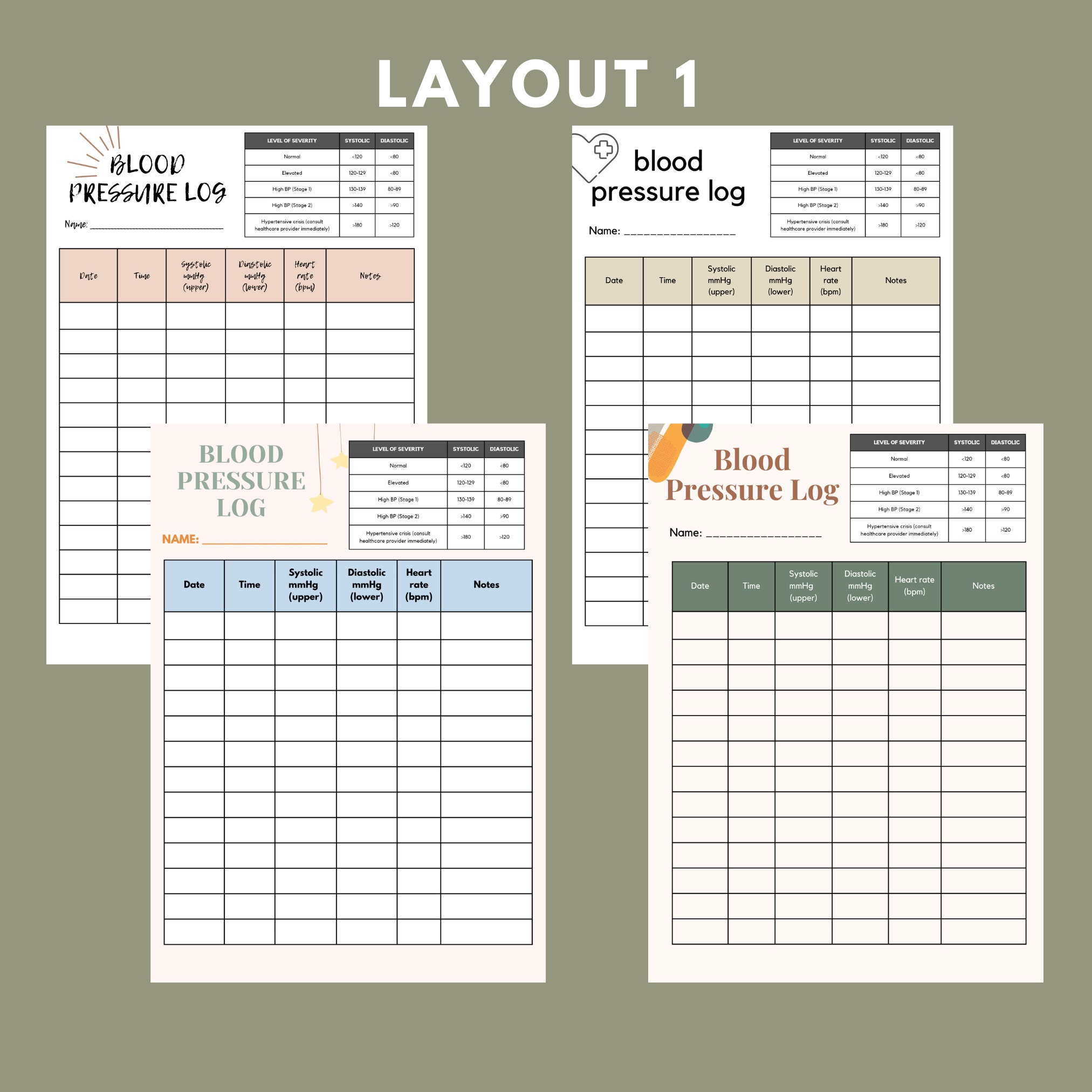 Blood Pressure Log Printable. Blood Pressure Tracker Daily. Blood ...
