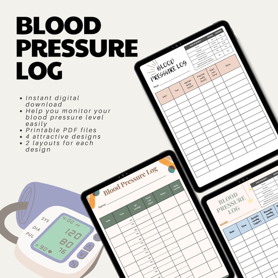 Blood Pressure Log Printable. Blood Pressure Tracker Daily. Blood ...