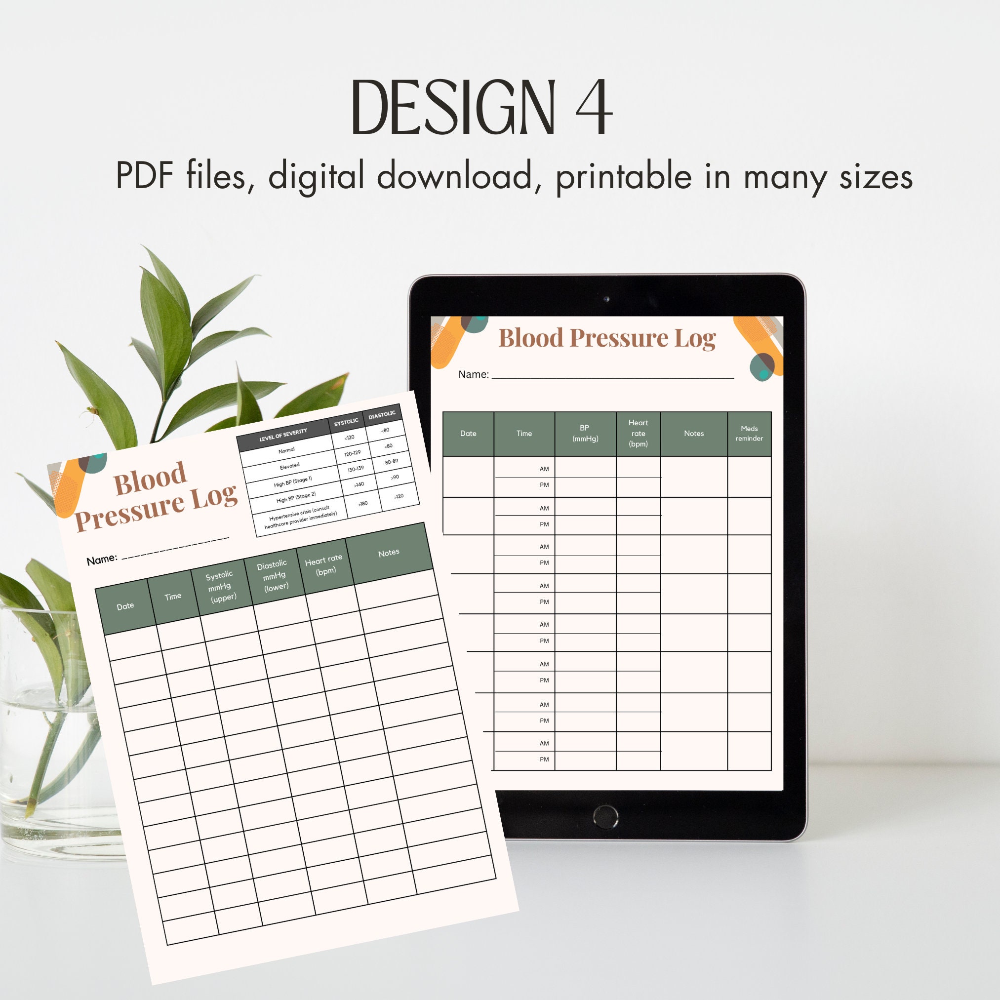 Blood Pressure Log Printable. Blood Pressure Tracker Daily. Blood ...