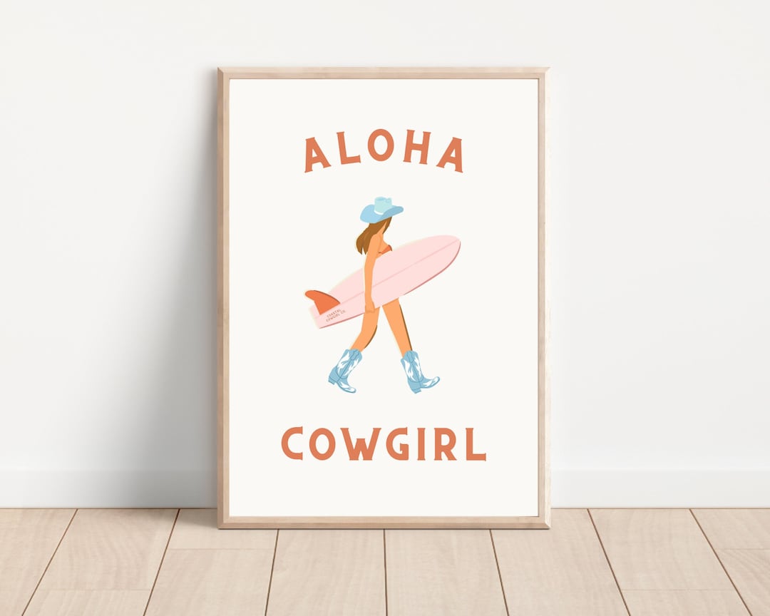 Aloha Cowgirl Poster Coastal Cowgirl Print Surfer Cowgirl Wall Art ...