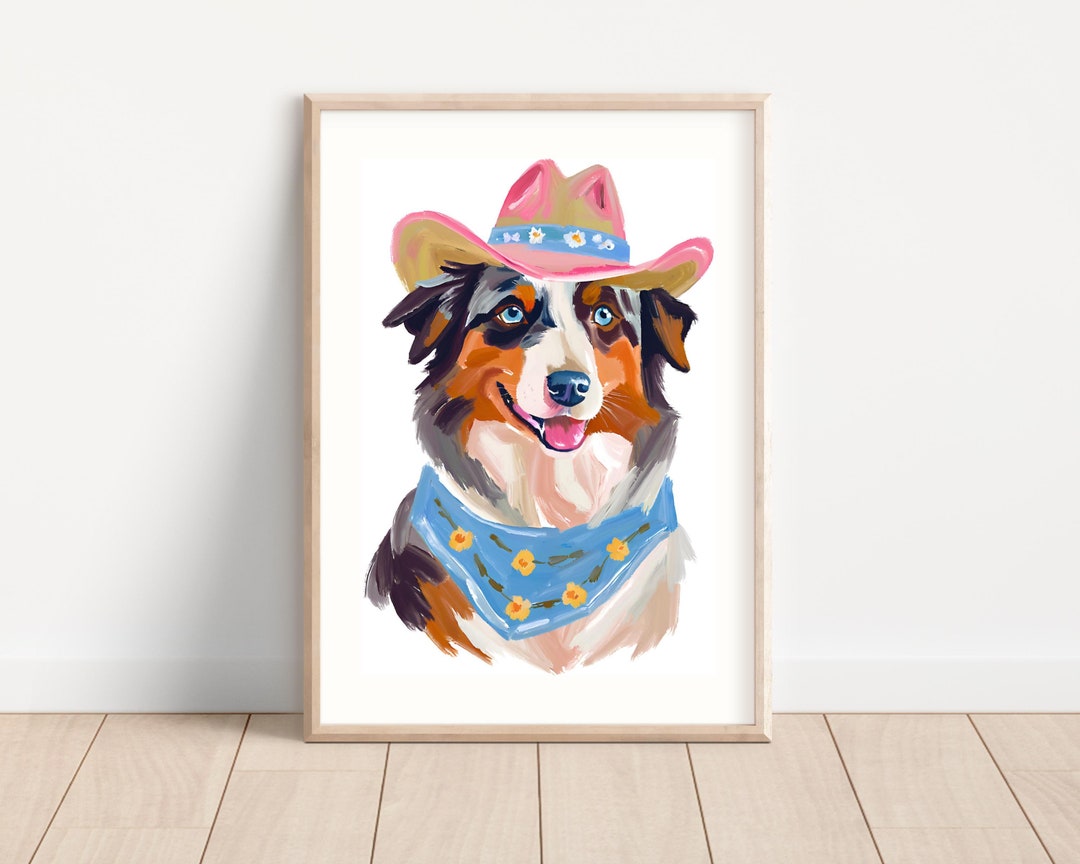 Australian Shepherd Wall Art Preppy Floral Dog Print Aussie Dog Lover ...