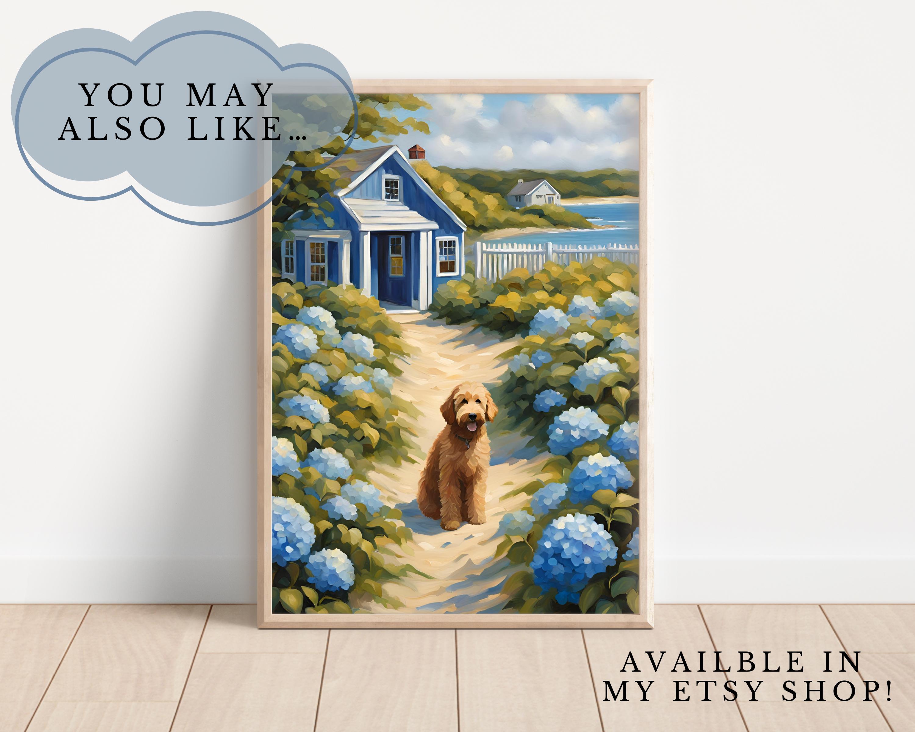 White Labrador Art Preppy Blue Nantucket Beach Print East Coast Cottage ...