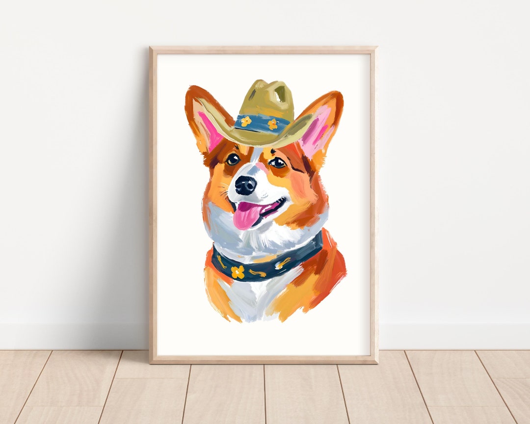 Corgi Wall Art Preppy Floral Dog Drawing Print Dog Lover Gift Puppy ...