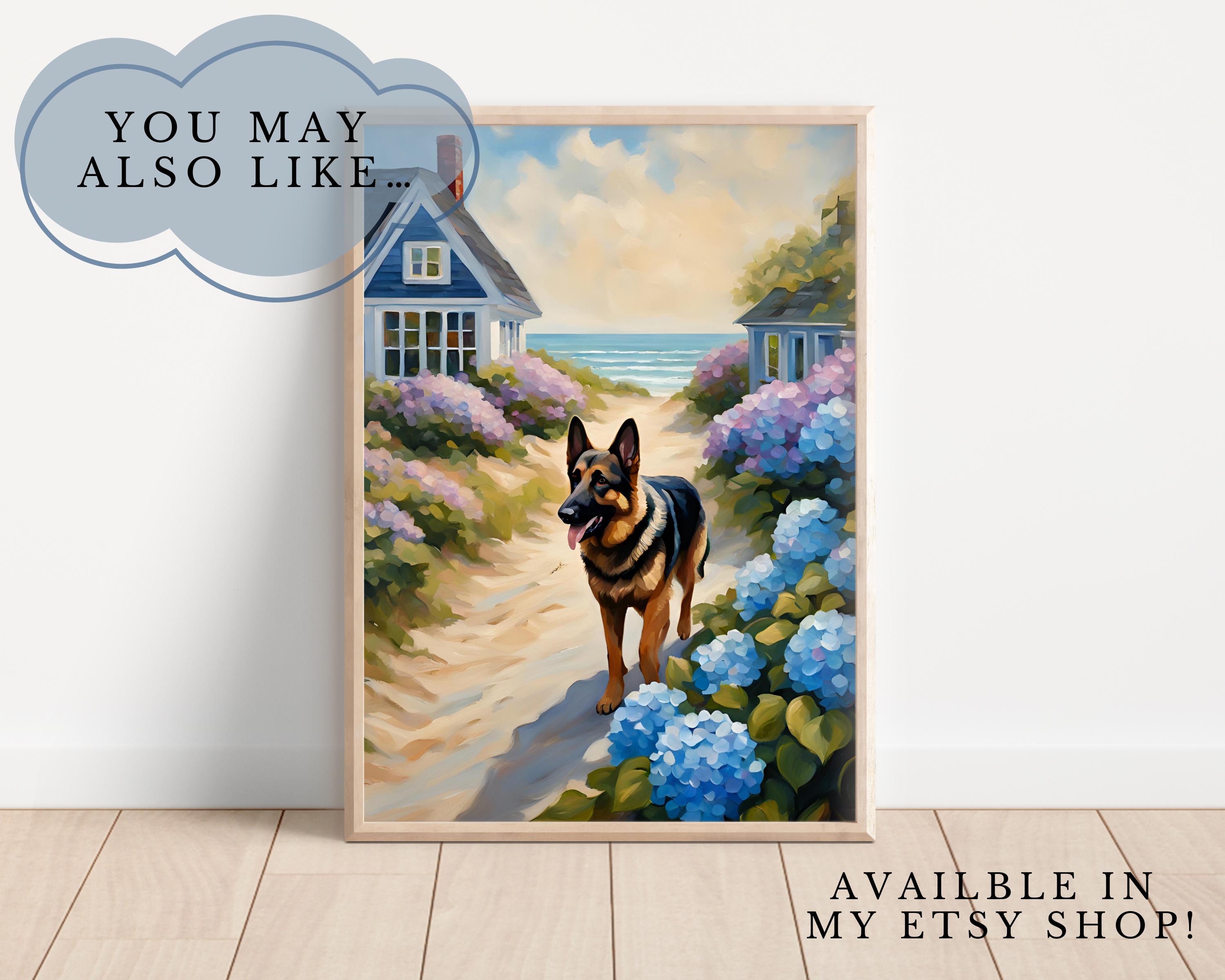 White Labrador Art Preppy Blue Nantucket Beach Print East Coast Cottage ...