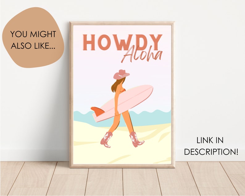 Aloha Cowgirl Poster Coastal Cowgirl Print Surfer Cowgirl Wall Art ...