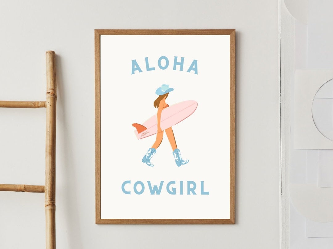 Aloha Cowgirl Poster Coastal Cowgirl Print Surfer Cowgirl Wall Art ...