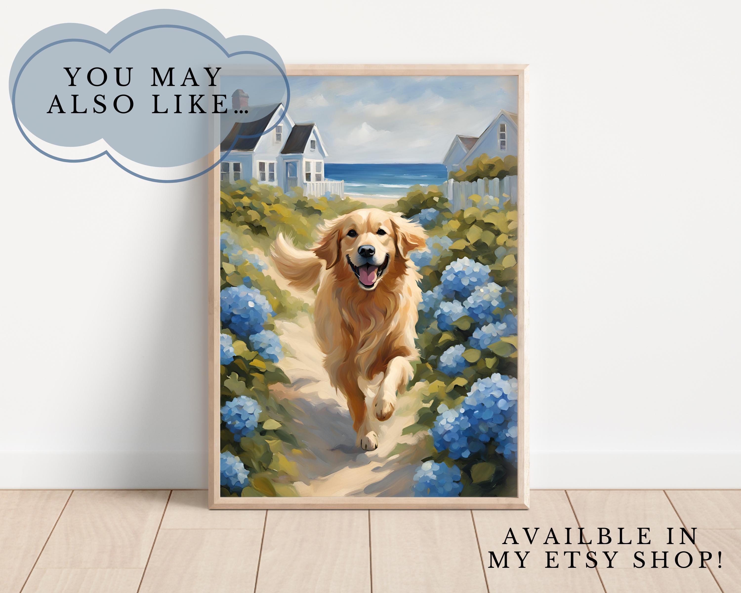 White Labrador Art Preppy Blue Nantucket Beach Print East Coast Cottage ...