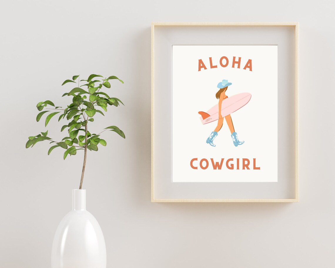 Aloha Cowgirl Poster Coastal Cowgirl Print Surfer Cowgirl Wall Art ...