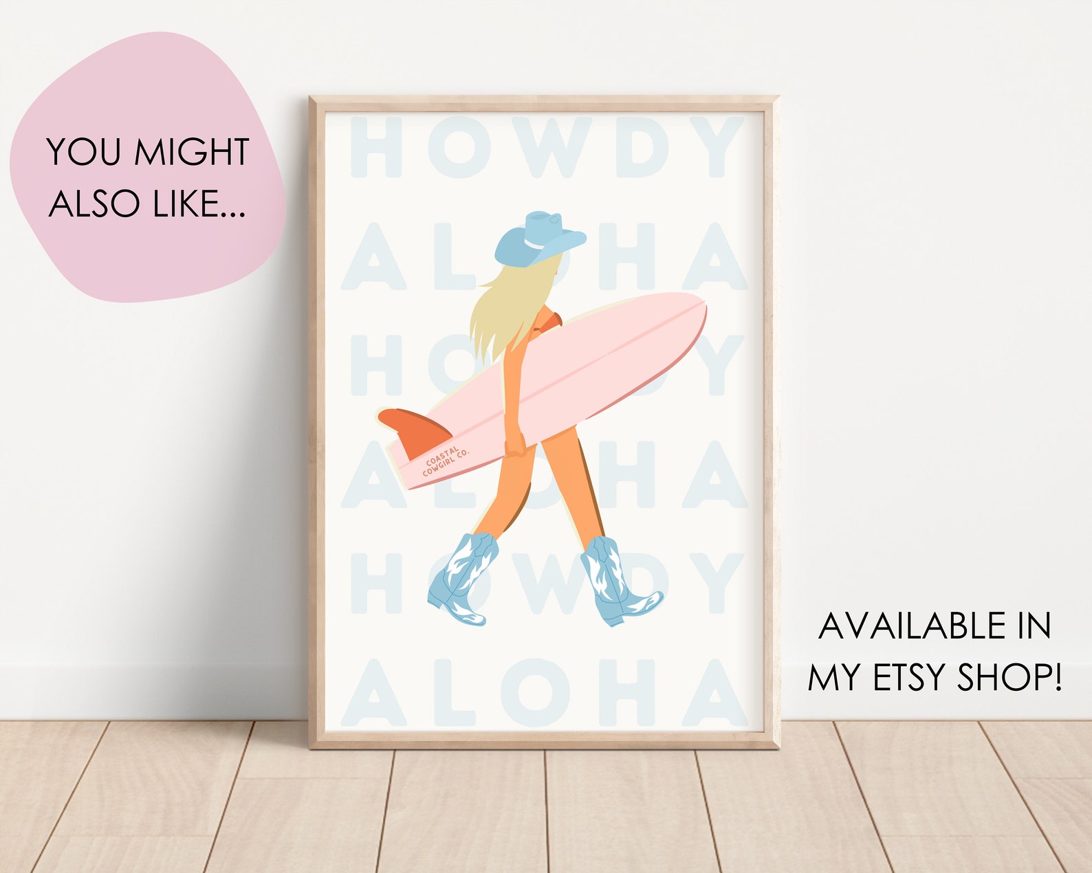 Howdy and Aloha Poster Coastal Blonde Cowgirl Print Surfer Cowgirl Wall ...