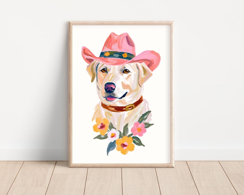 White Labrador Wall Art Preppy Floral Dog Print Dog Lover Gift Puppy ...