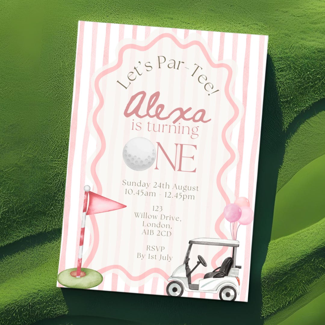 Pink Golf 1st Birthday Invitation: Hole in One Par-tee (digital ...