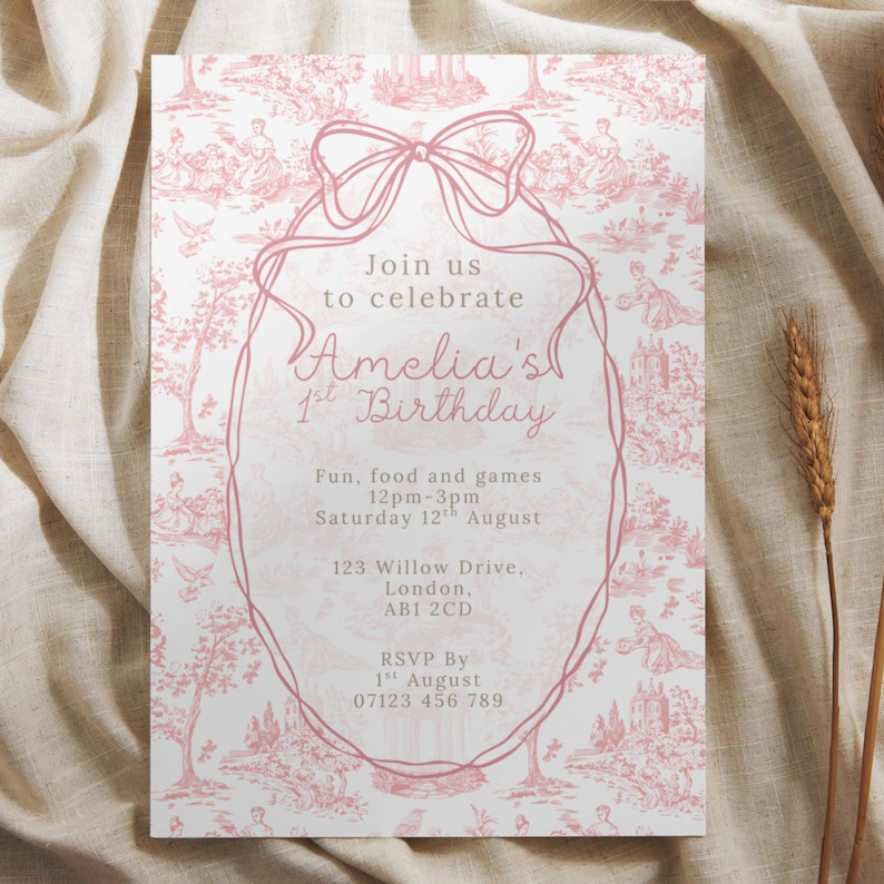 Toile De Jouy Birthday Invitation: Pink Chinoiserie, Vintage Party ...