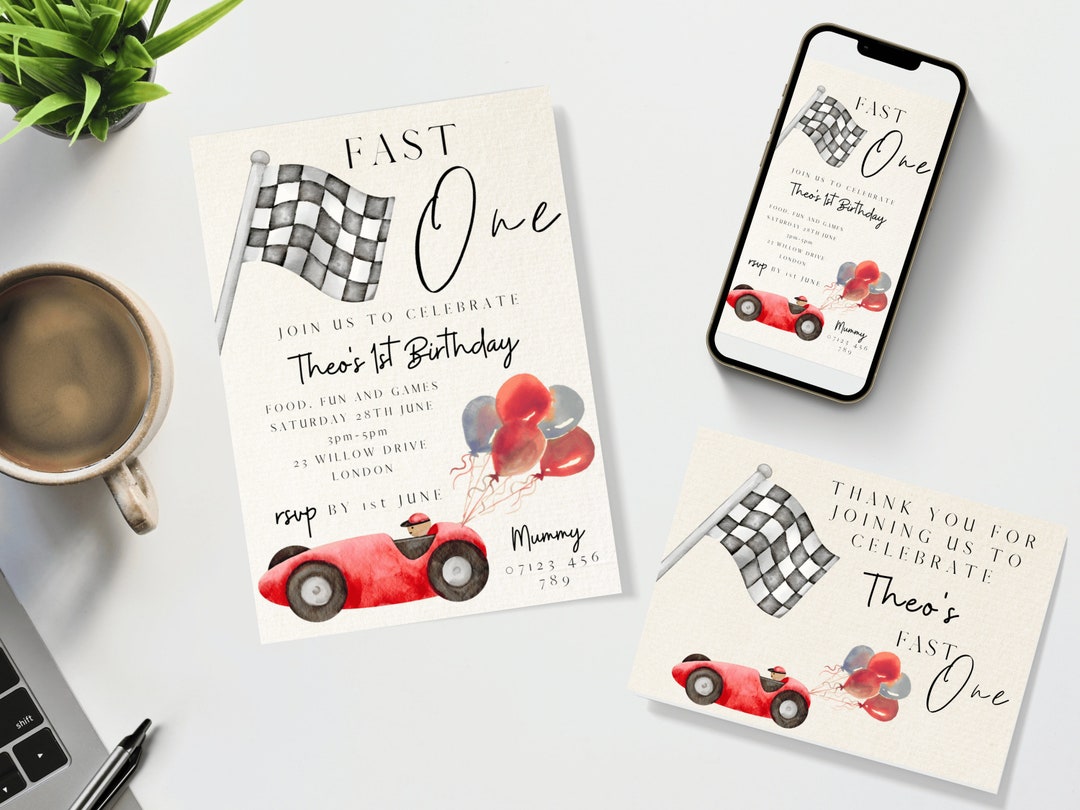 Fast One Birthday Invitation Set First Birthday Invite - Etsy
