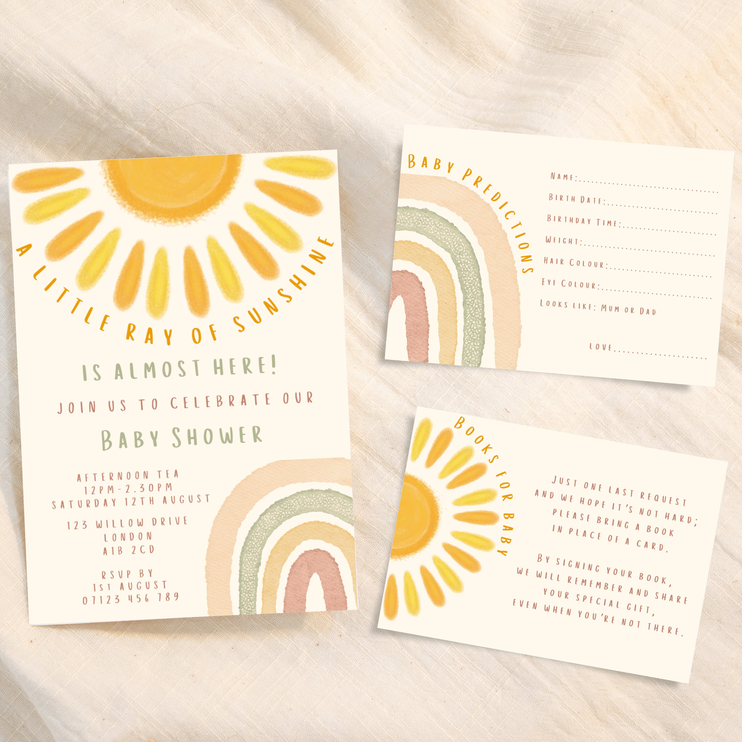 Sunshine Baby Shower Invitation Bundle: Editable Canva Templates ...