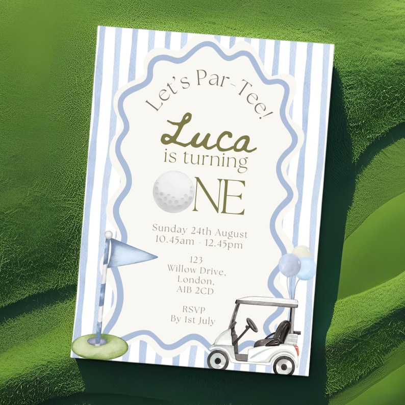 Golf 1st Birthday Invite, Hole in One, Par-tee Theme (5x7 Digital ...