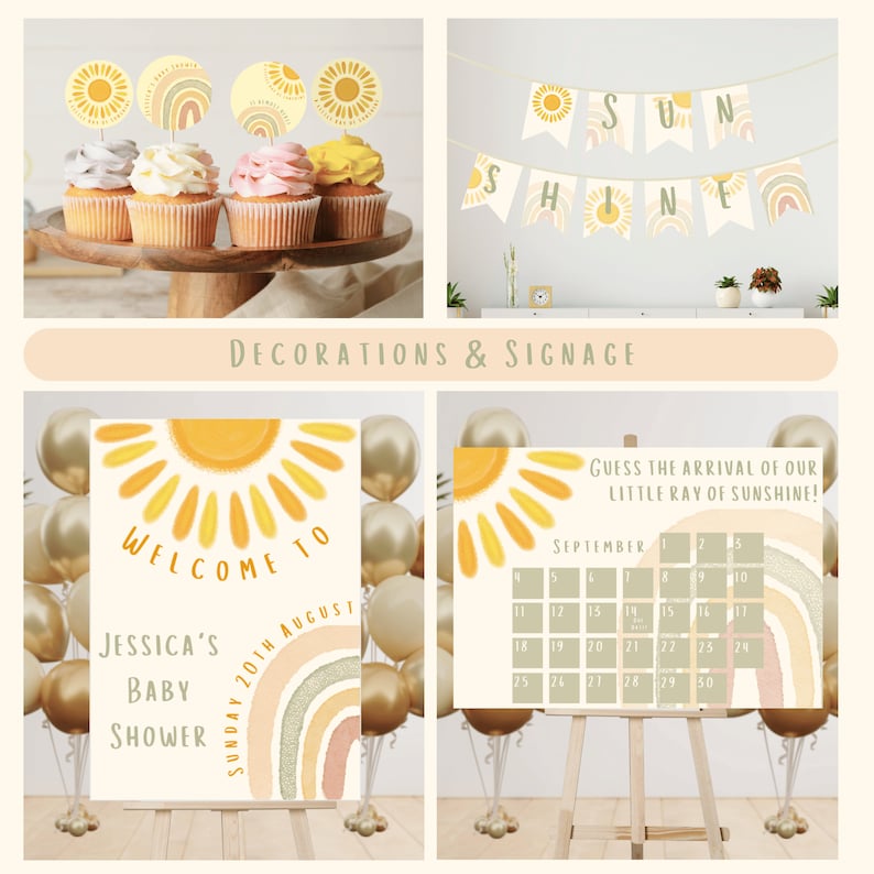 Sunshine Baby Shower Invitation Bundle: Editable Canva Templates ...