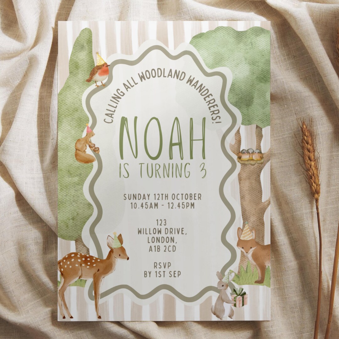 Woodland Birthday Invitation: Forest Animals, Editable Canva Template ...
