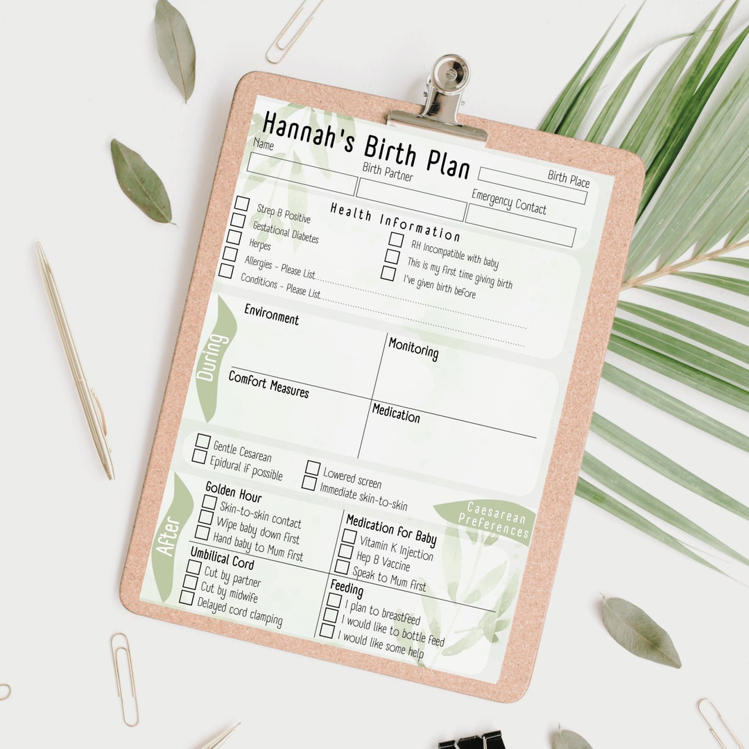 Birth Plan Template, Editable Birth Plan Template, Printable Birthing ...