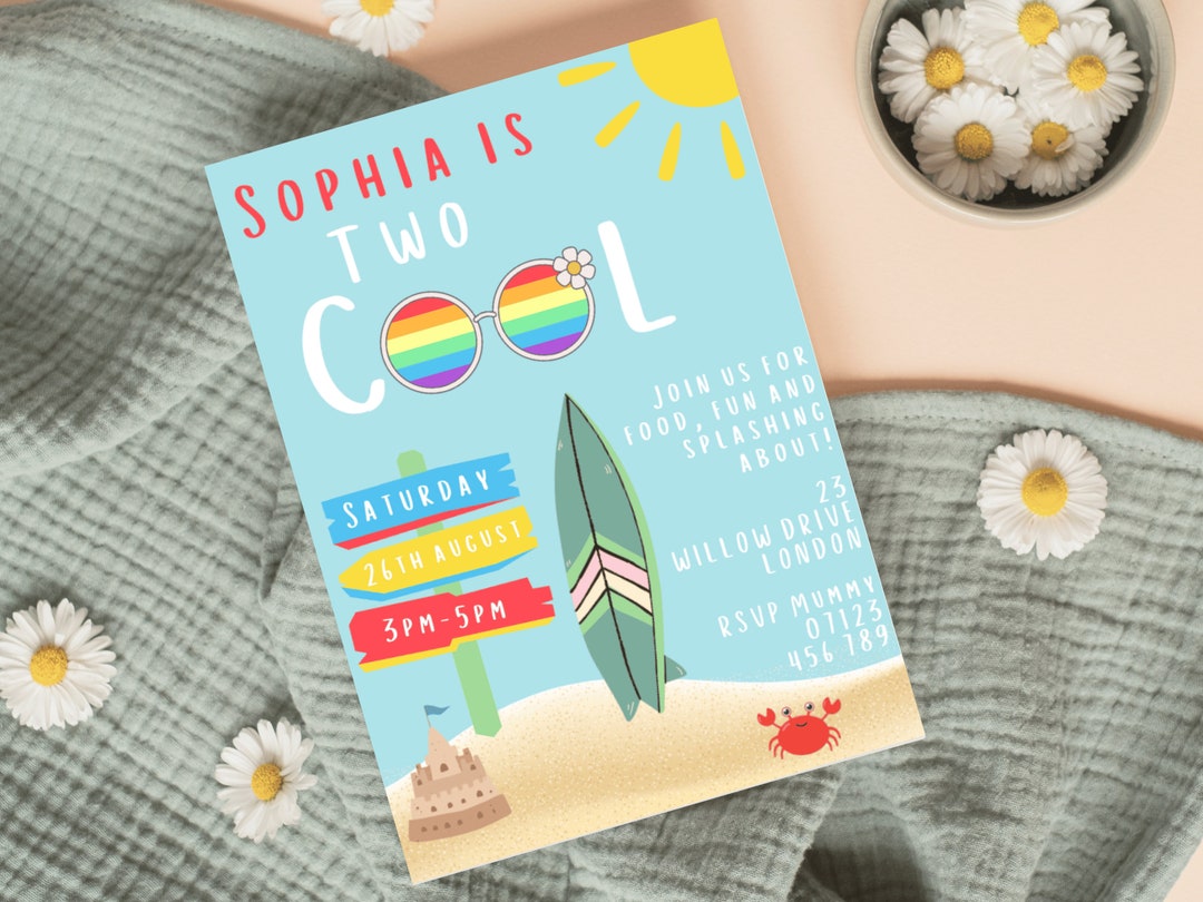 Two Cool Birthday Invitation, Second Birthday Invitation, Beach Two ...