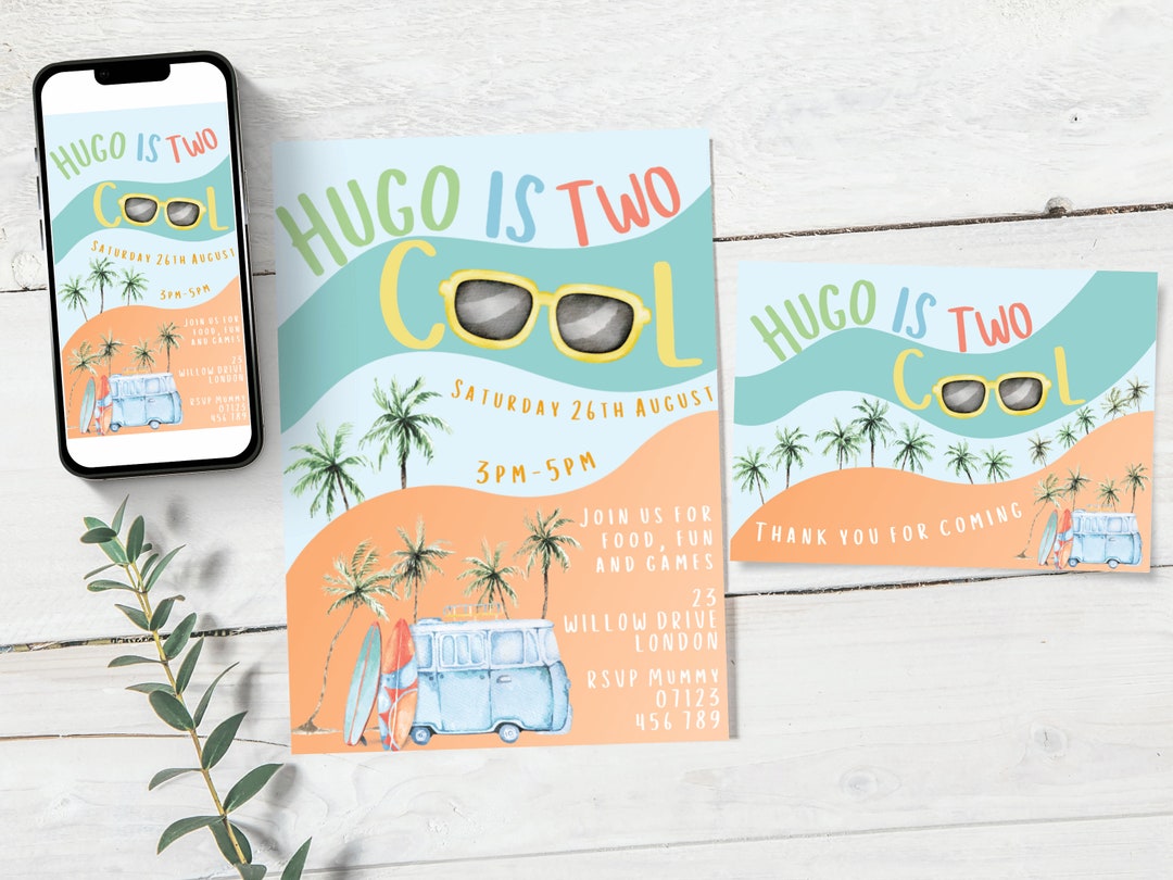 Two Cool Birthday Invitation, Second Birthday Invitation, Beach Two ...