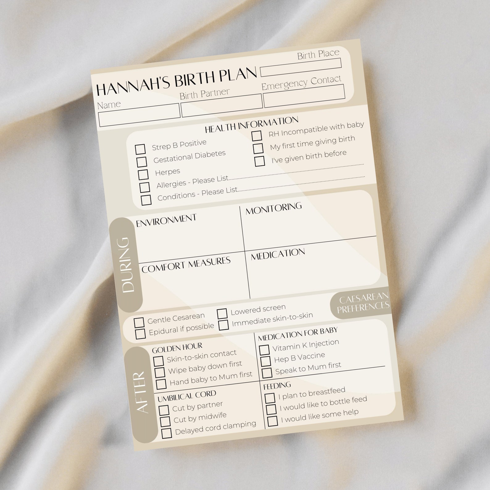 Birth Plan Template, Editable Birth Plan Template, Printable Birthing ...