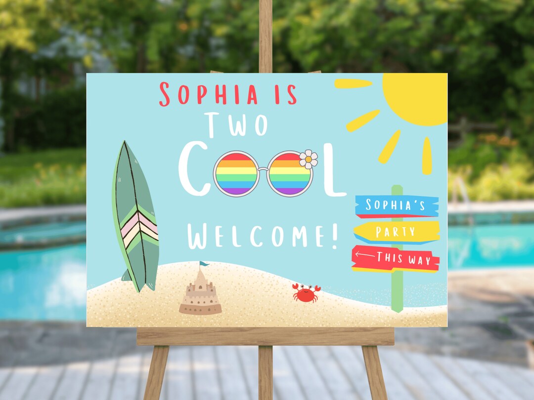 Two Cool Birthday Welcome Sign, Second Birthday Sign, Beach Two Cool ...