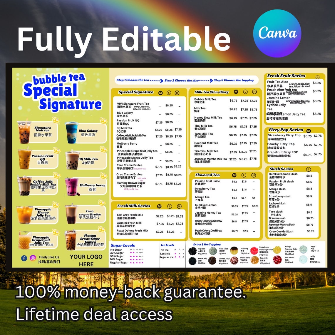Bubble Tea Digital Menu Board: Editable TV Display (printable) - Etsy