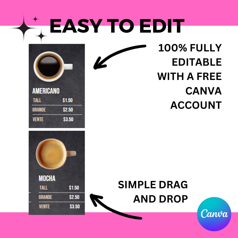 COFFEE MENU Pack - Digital Download Done for You - Fully Editable ...