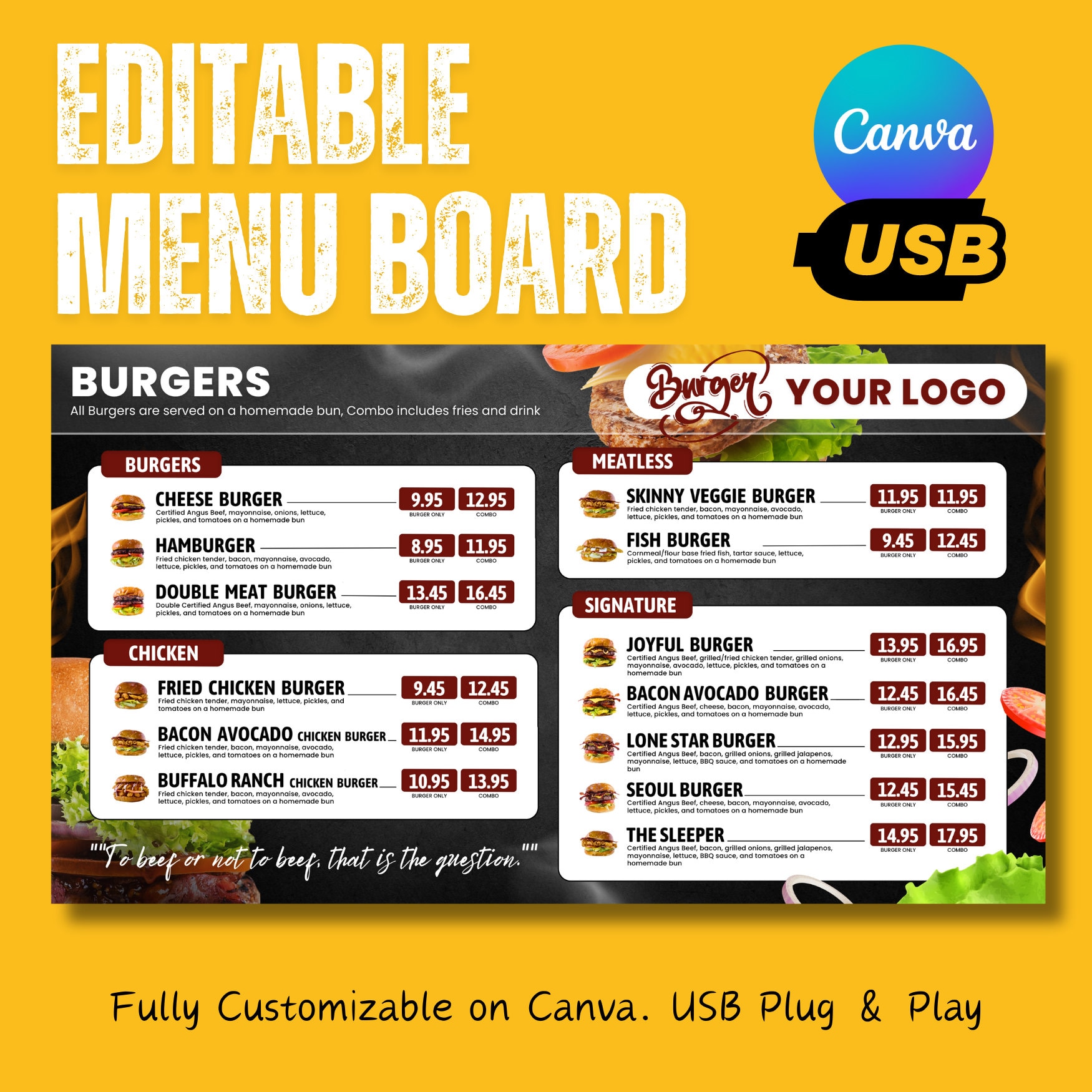 BURGER MENU TEMPLATE - Digital Menu Board - Etsy