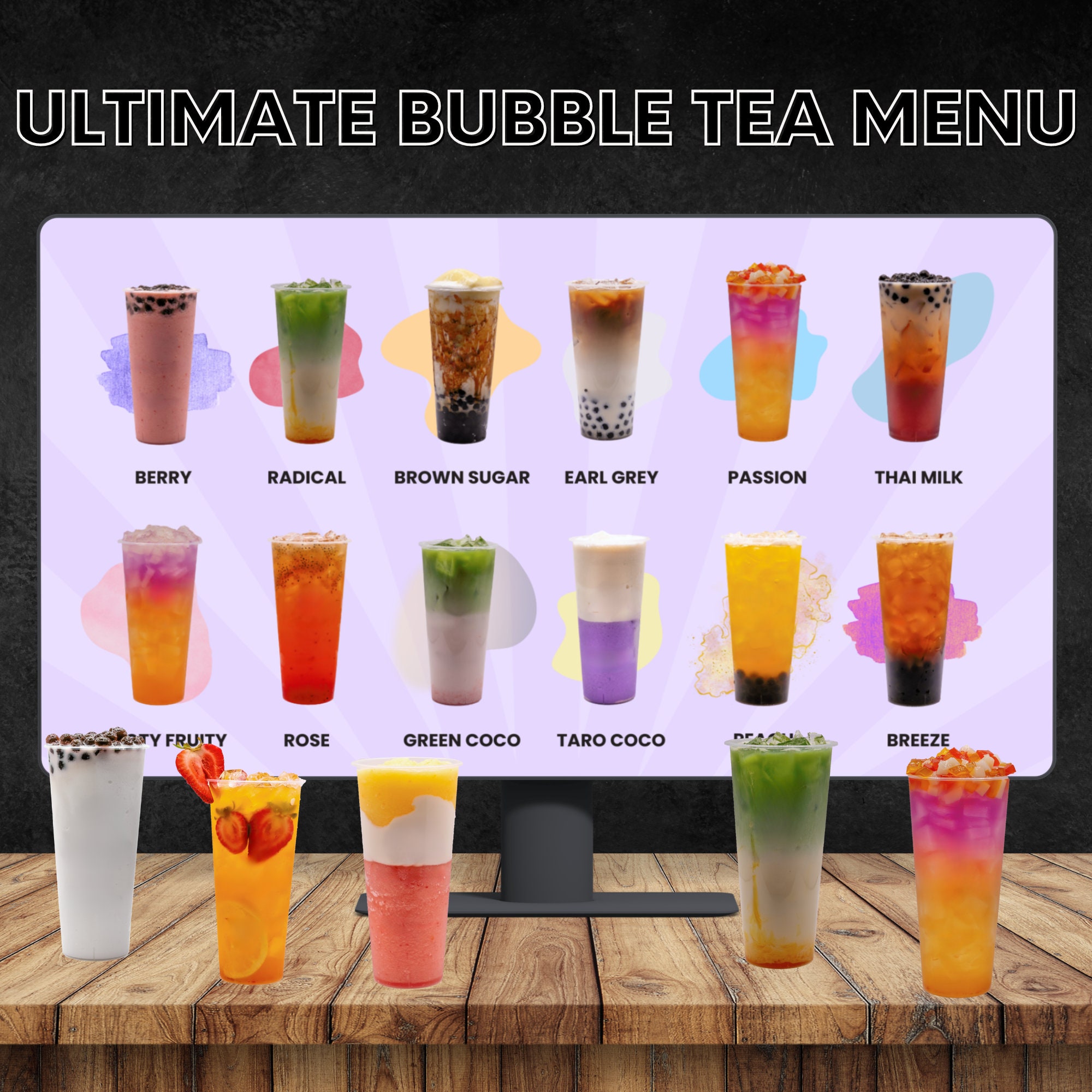 8 in 1 ULITMATE BUBBLE Tea Menu Board - Editable Digital Menu Board ...
