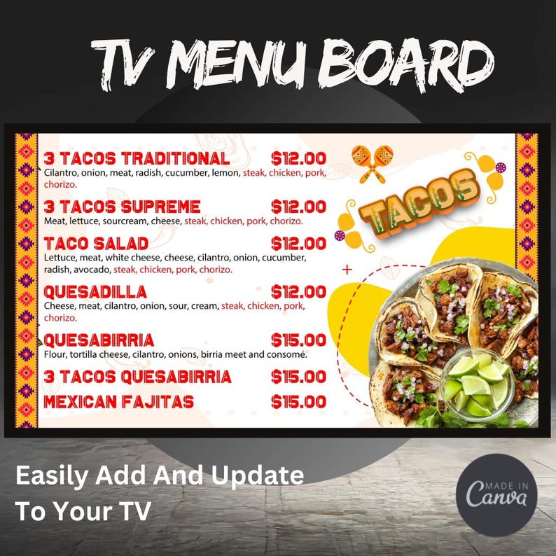 Mexican Restaurant Menu Board Templates: Tacos, Burritos and More ...