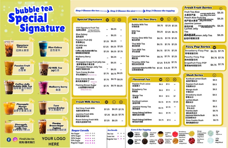 Bubble Tea Digital Menu Board: Editable TV Display (printable) - Etsy