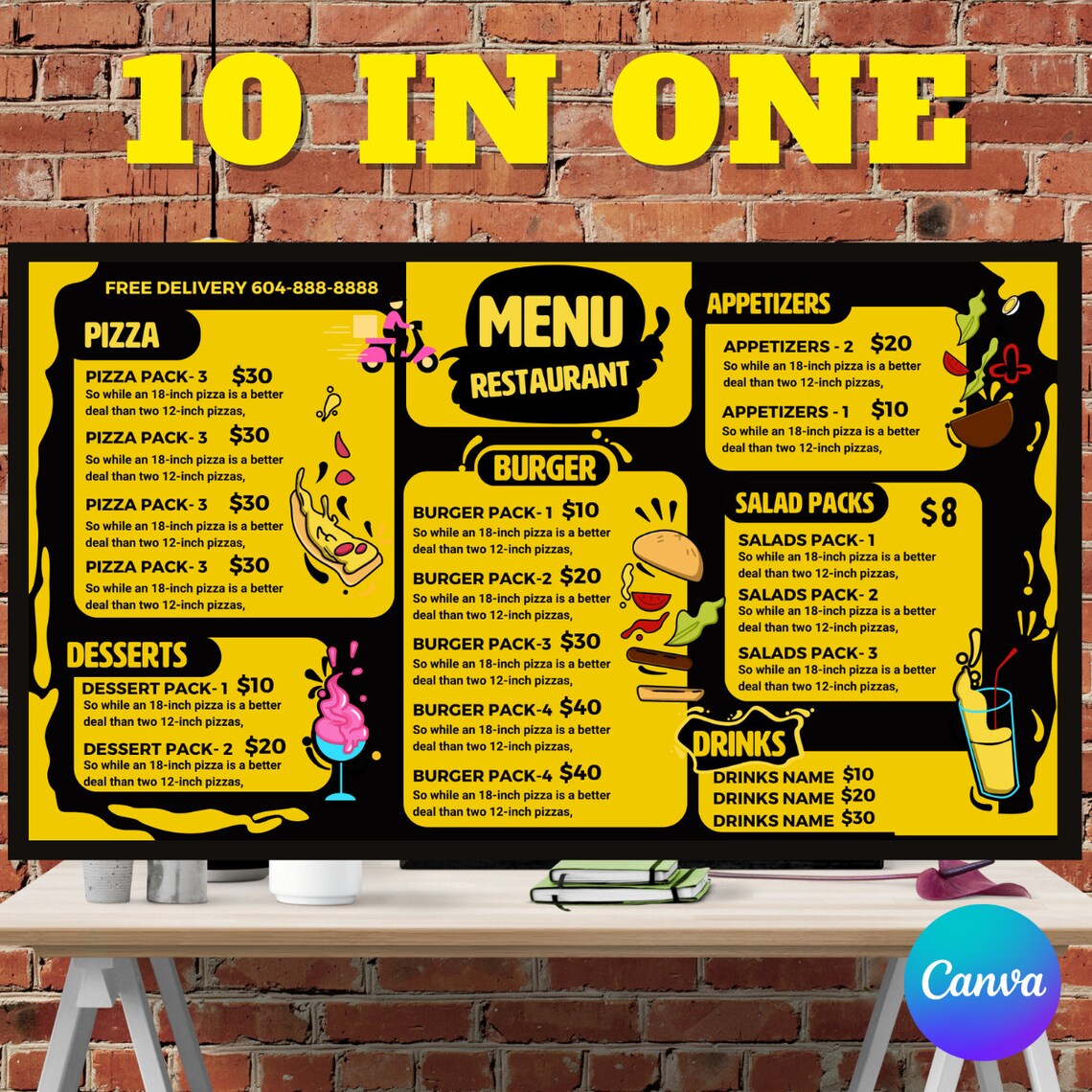 10 IN 1 Digital Menu Board & TV Menu Templates - Ref- 20240501 - Etsy