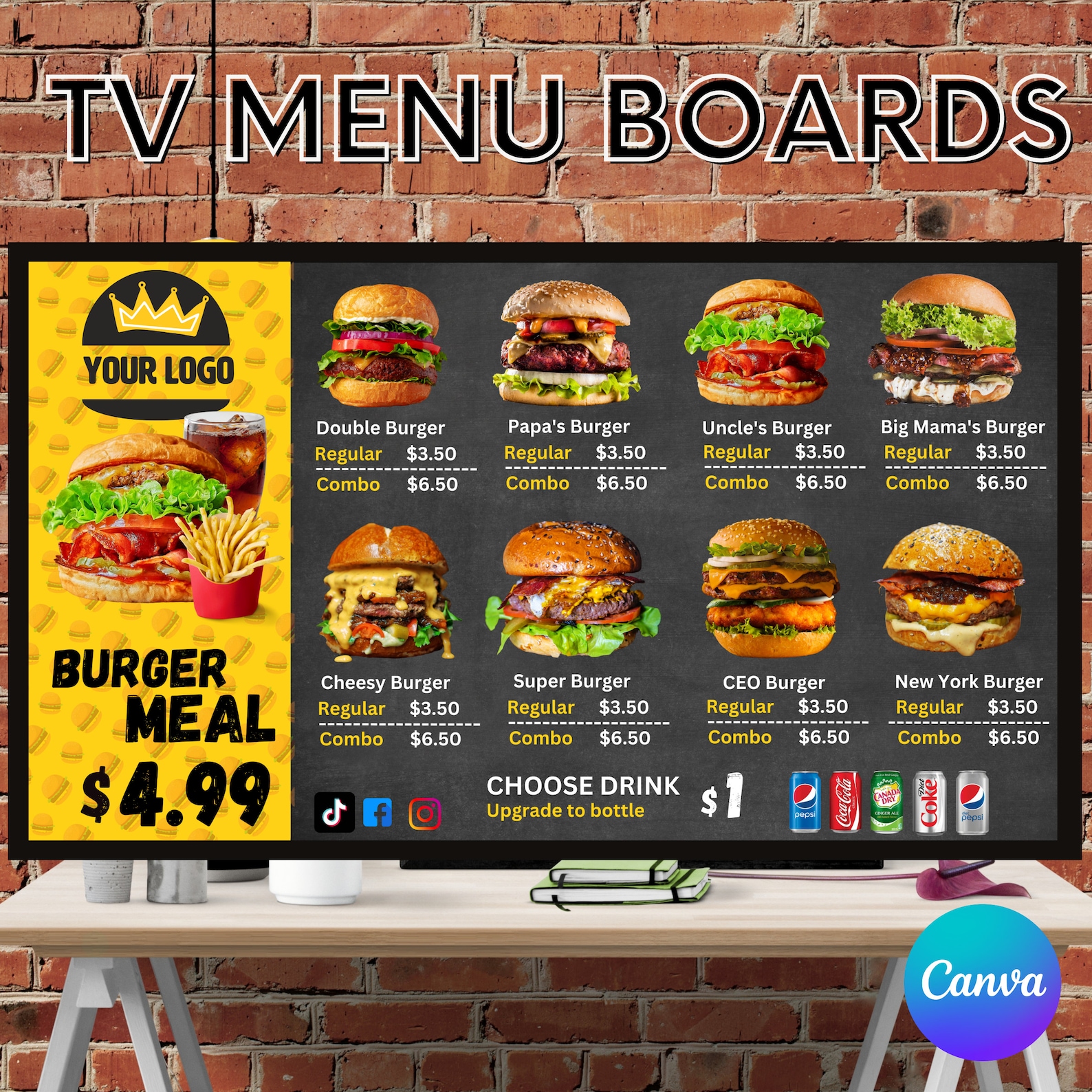 10 IN 1 PACK TV Menu Board - Digital Menu Board - Burger Menu Board ...