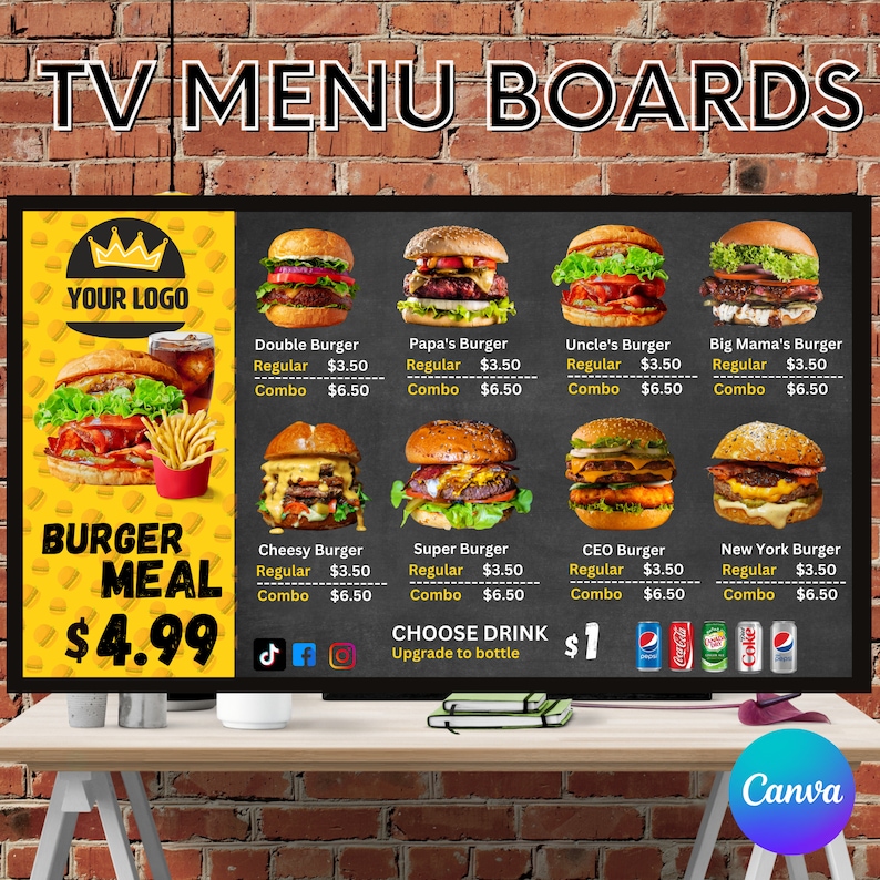 10 IN 1 PACK TV Menu Board - Digital Menu Board - Burger Menu Board ...