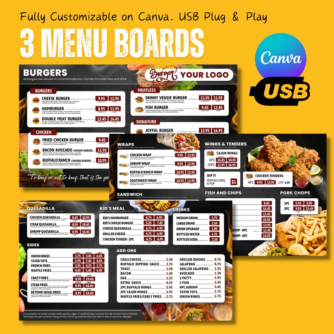 BURGER MENU TEMPLATE - Digital Menu Board - Etsy