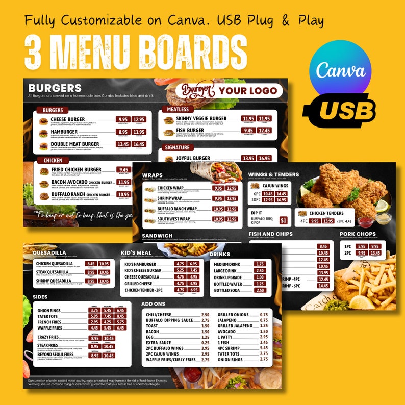 BURGER MENU TEMPLATE - Digital Menu Board - Etsy