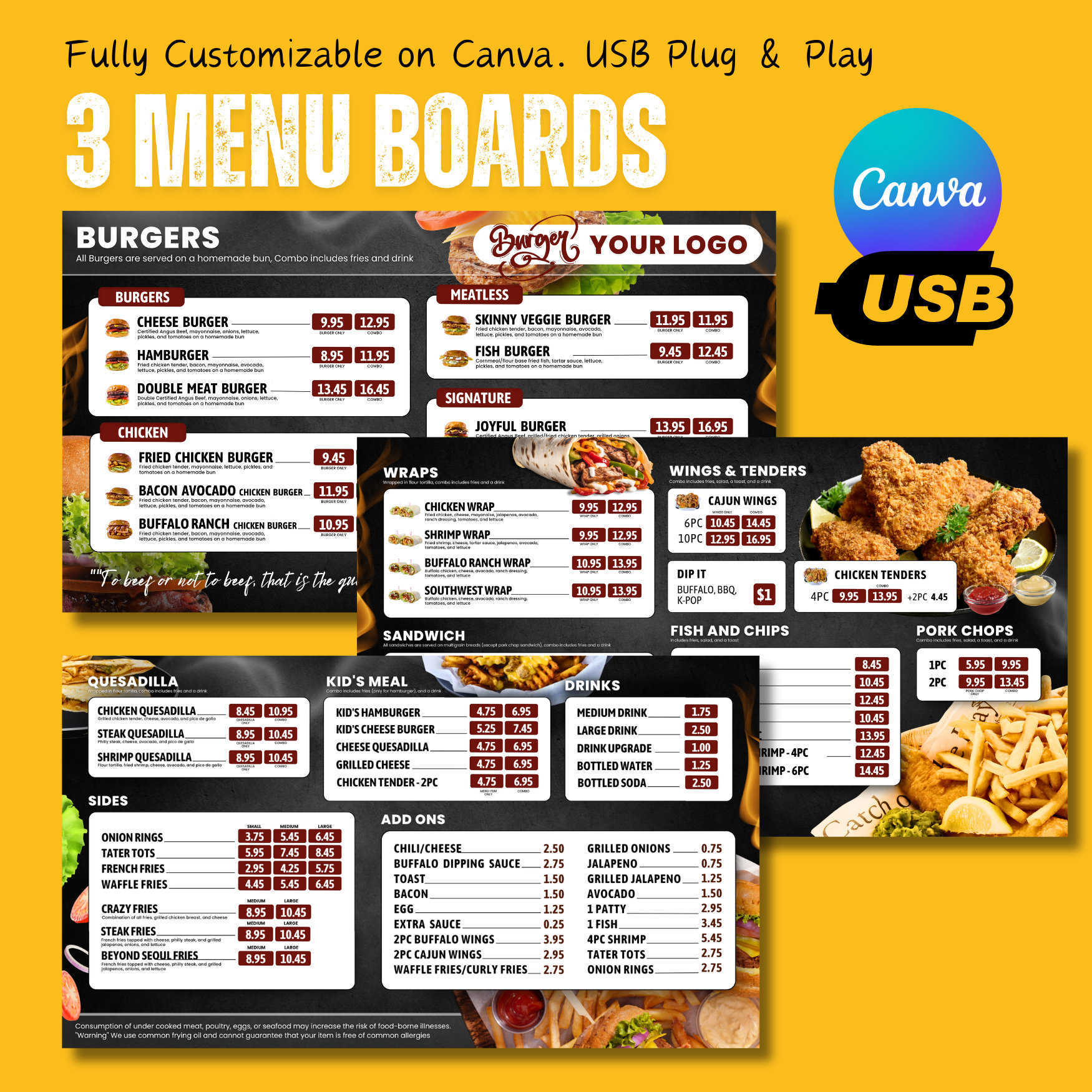 BURGER MENU TEMPLATE - Digital Menu Board - Etsy