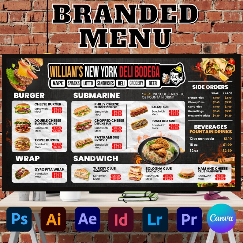 Custom Order TV Menu Board for Restaurant, Bar or Cafe Animated or ...