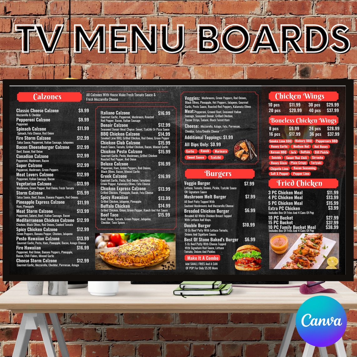 10 IN 1 PACK TV Menu Board Digital Menu Board Burger Menu Board ...