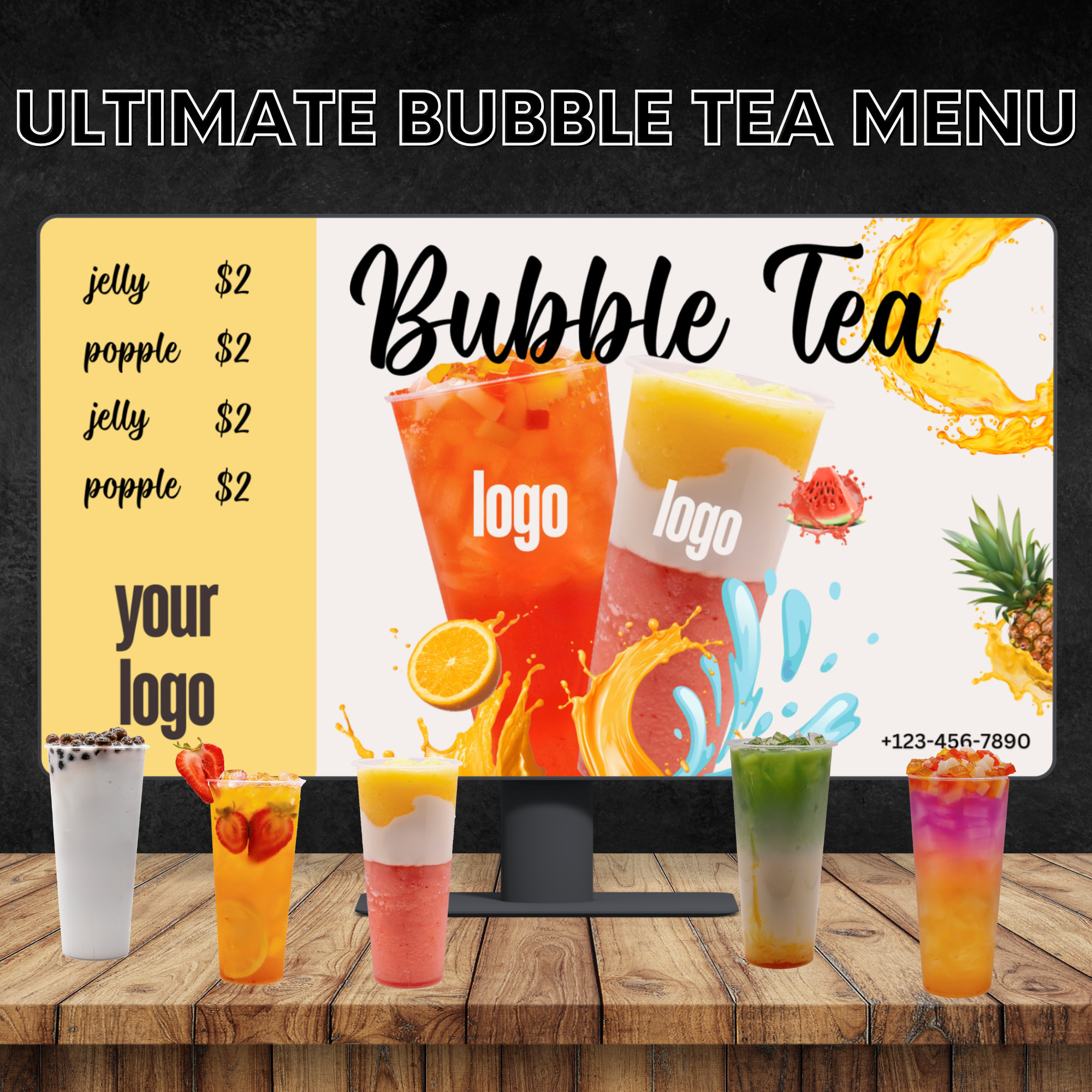 8 in 1 ULITMATE BUBBLE Tea Menu Board - Editable Digital Menu Board ...