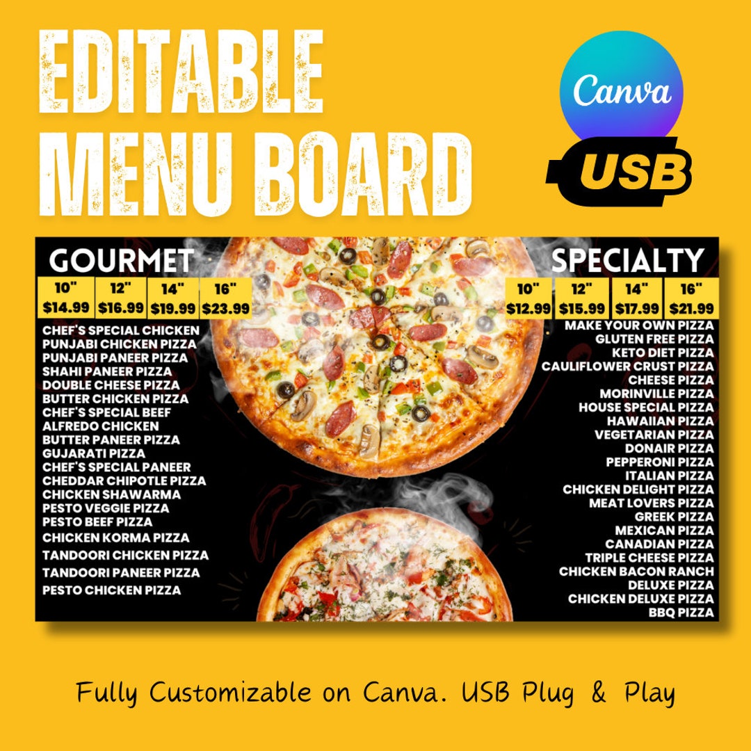3 PIZZA MENU TEMPLATES - Digital Menu Board - Canva - Etsy