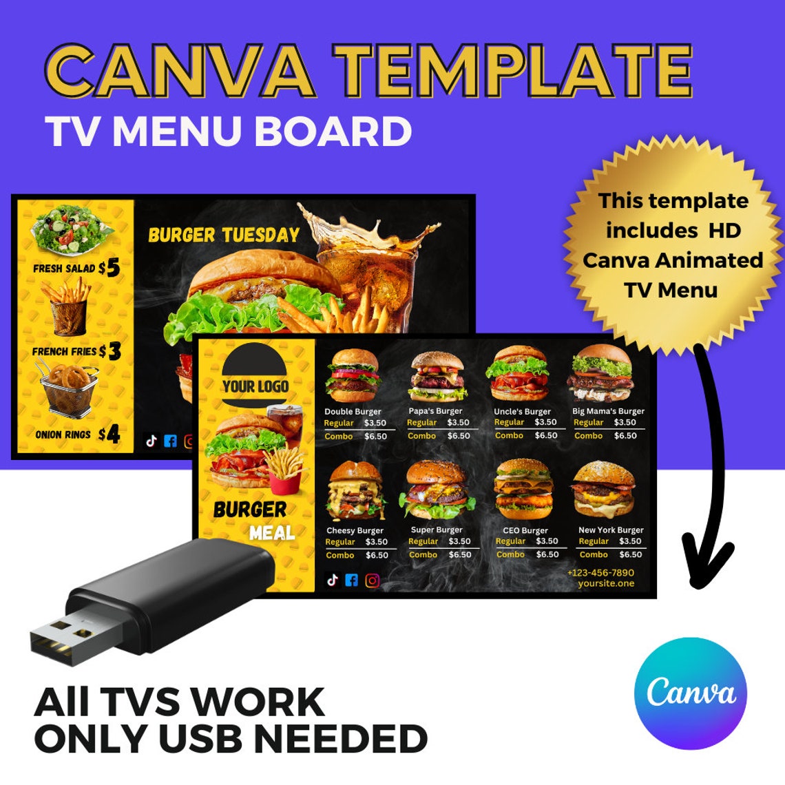 Animated TV Restaurant Menu Template: Editable Canva Design - Etsy