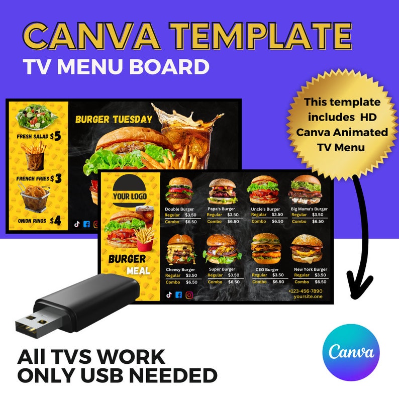 Fast Food Animated TV Menu Templates (burger, Pizza, Featured Items ...
