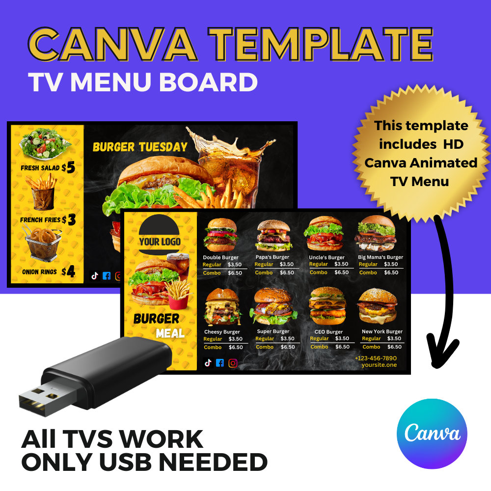 Fast Food Animated TV Menu Templates (burger, Pizza, Featured Items ...