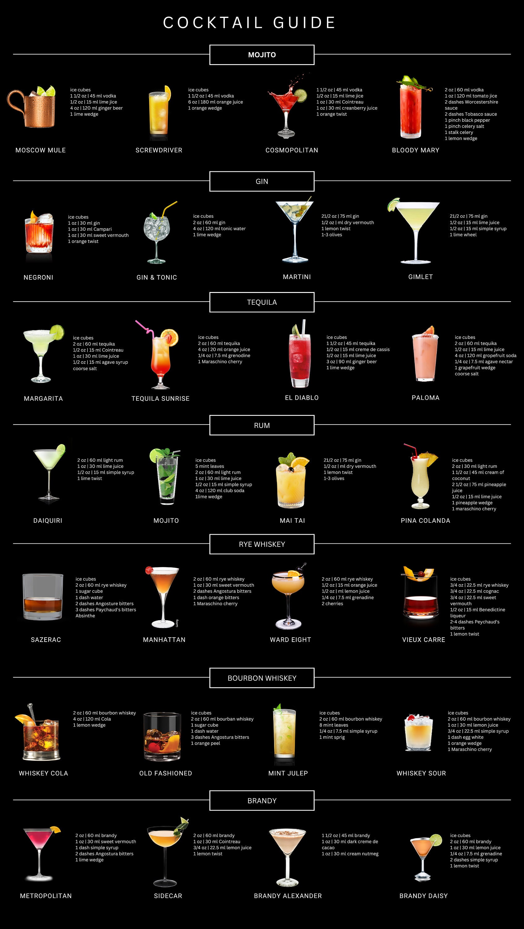 Black Cocktail Poster - Digital Menu - Printable - Cocktail Poster ...